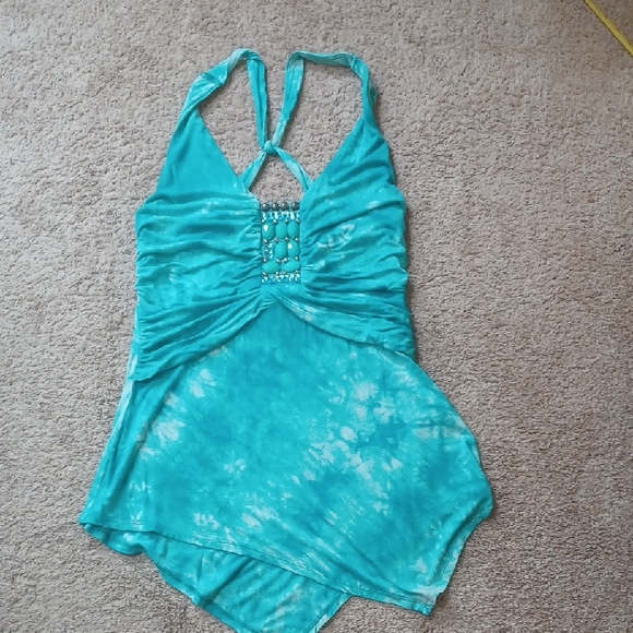 VENUS | Tops | Venus Turquoise Halter Top With Beaded Detail Cross Back ...
